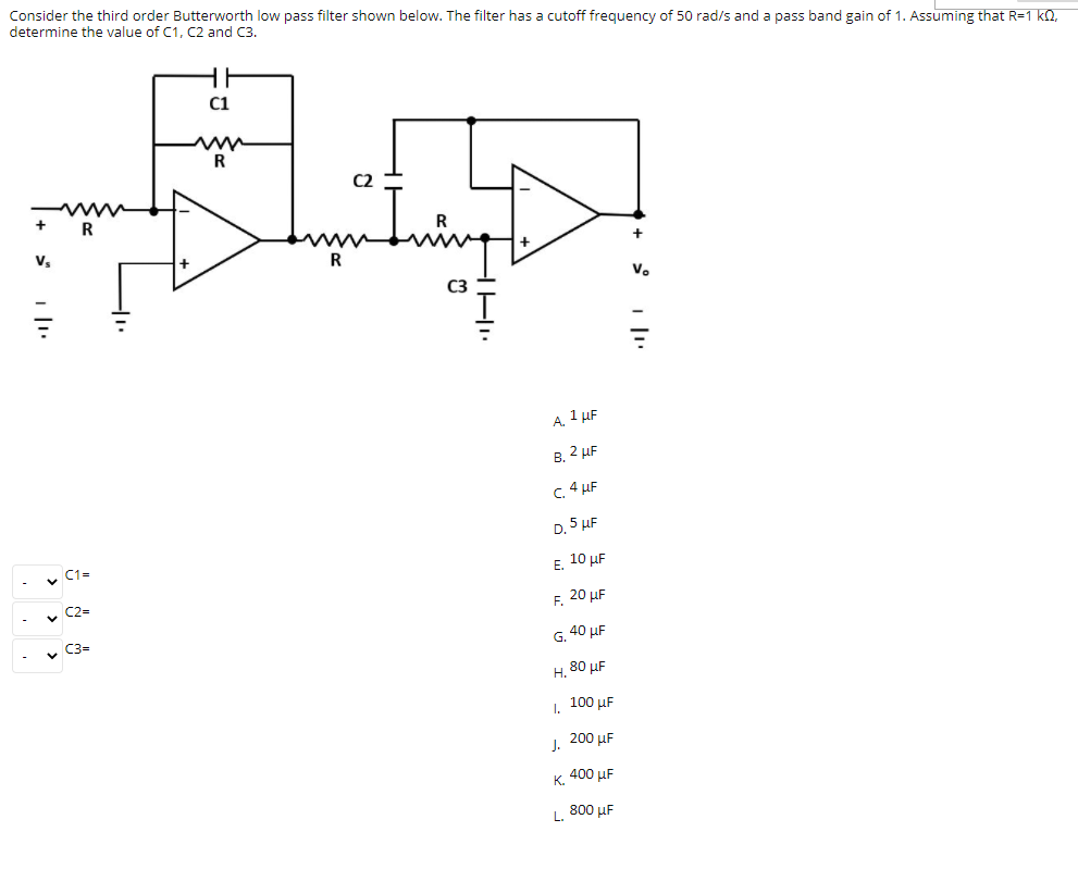 Solved Consider the third order Butterworth low pass filter | Chegg.com