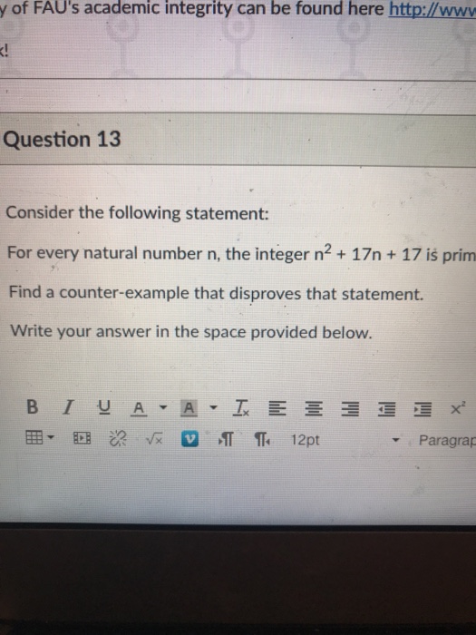 Solved y of FAU's academic integrity can be found here | Chegg.com