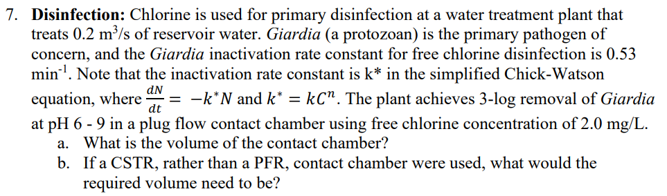 Solved 7. Disinfection: Chlorine is used for primary | Chegg.com