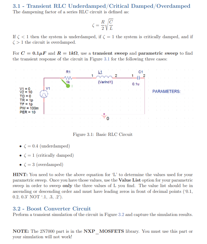 Solved 3.1 - Transient RLC Underdamped/Critical | Chegg.com