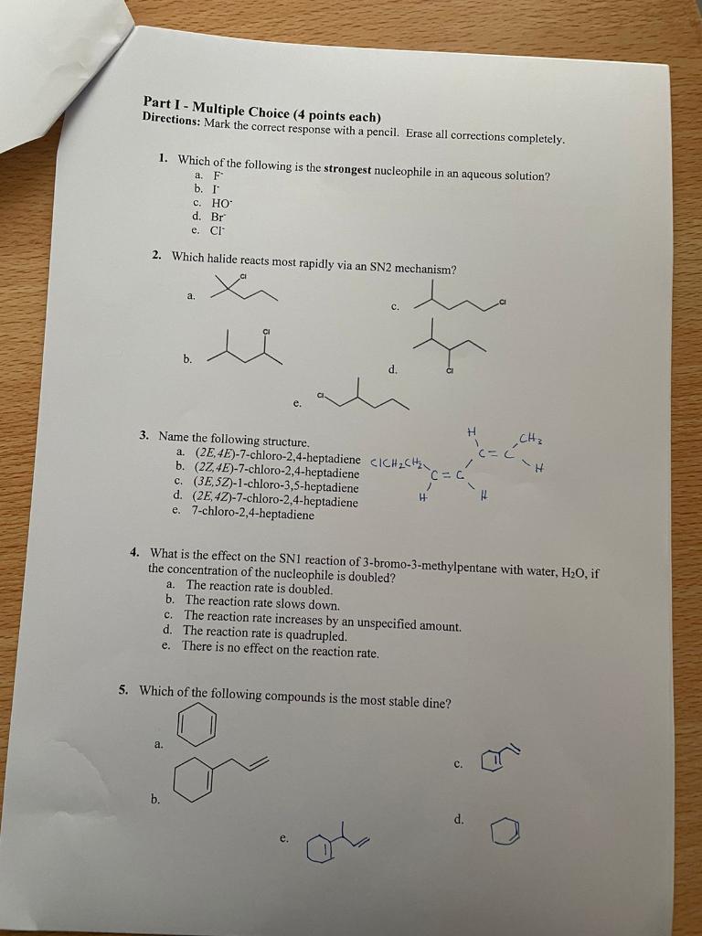 Solved Part I - Multiple Choice (4 points each) Directions: | Chegg.com