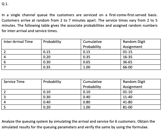 Q1. In a single channel queue the customers are | Chegg.com