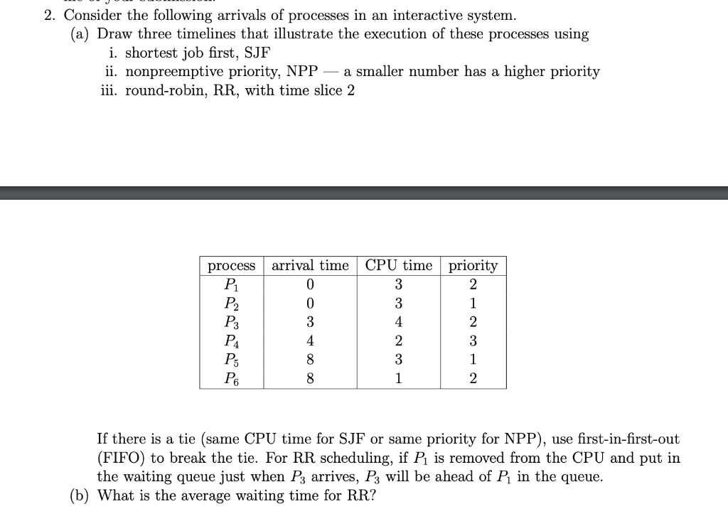 Solved 2. Consider the following arrivals of processes in an | Chegg.com