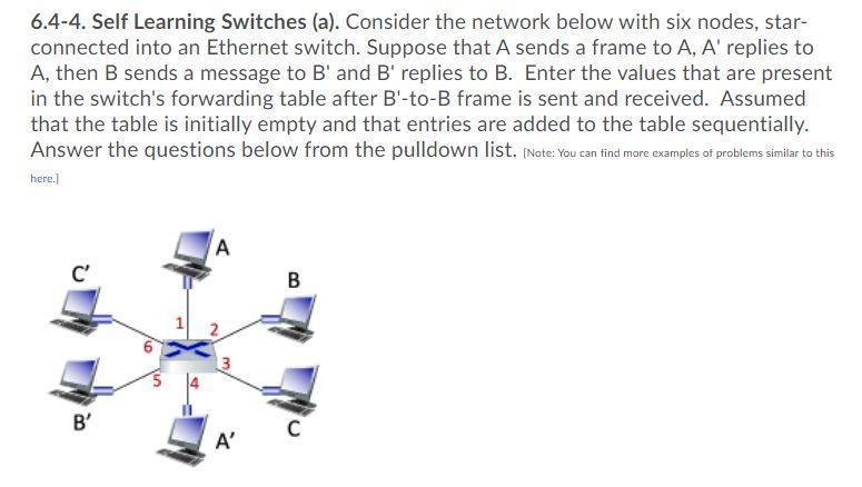 Solved 6.4-4. Self Learning Switches (a). Consider the | Chegg.com