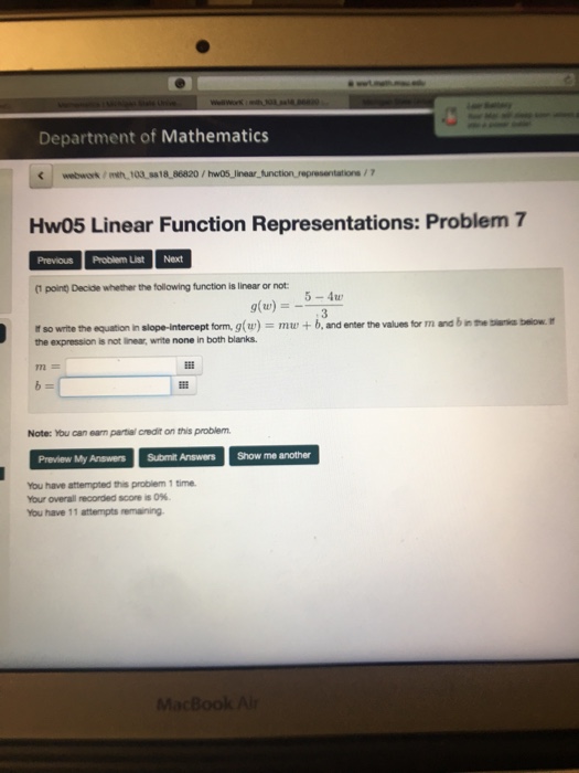 Solved Department of Mathematics Hw05 Linear Function | Chegg.com