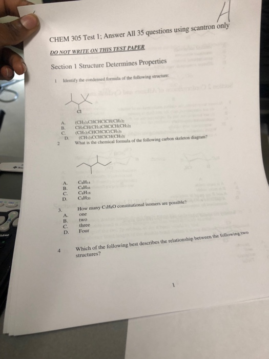 Solved CHEM 305 Test 1; Answer All 35 questions using | Chegg.com