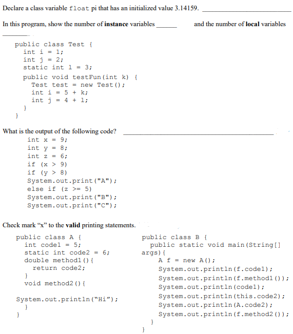 Solved Declare A Class Variable Float Pi That Has An 0156