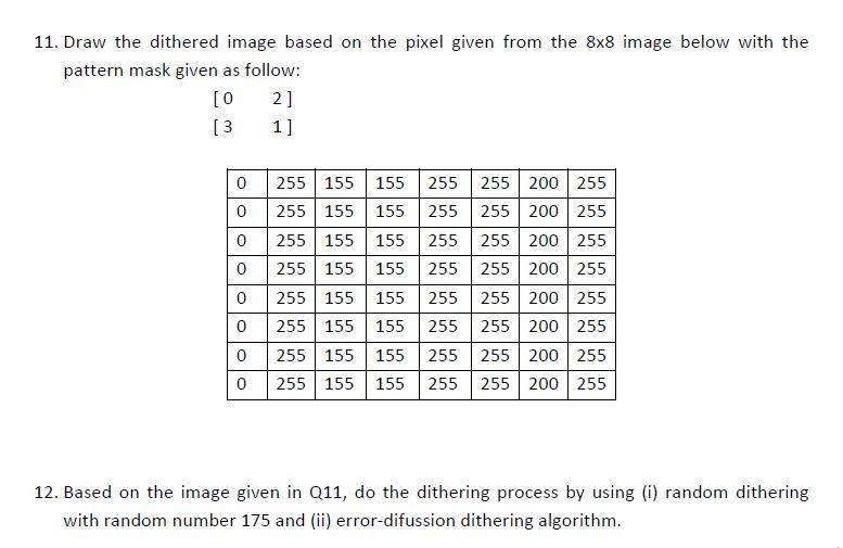 11. Draw the dithered image based on the pixel given | Chegg.com