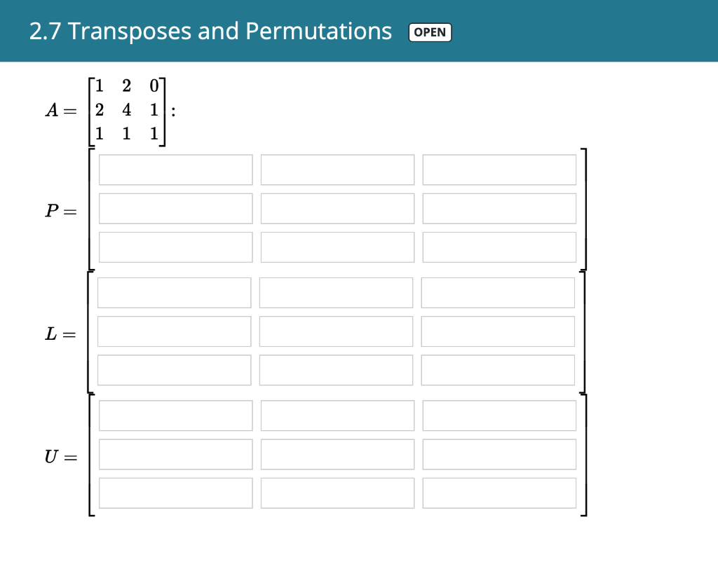 Solved 2.7 Transposes and Permutations OPEN Turr 4. Practice | Chegg.com