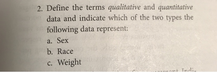 Solved 2. Define the terms qualitative and quantitative data | Chegg.com