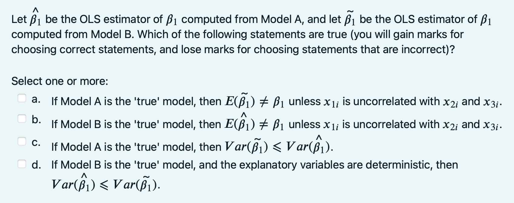 Solved Let B1 be the OLS estimator of B1 computed from Model | Chegg.com