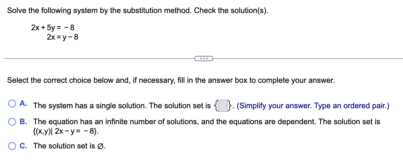 Solved Solve the following system by the substitution | Chegg.com