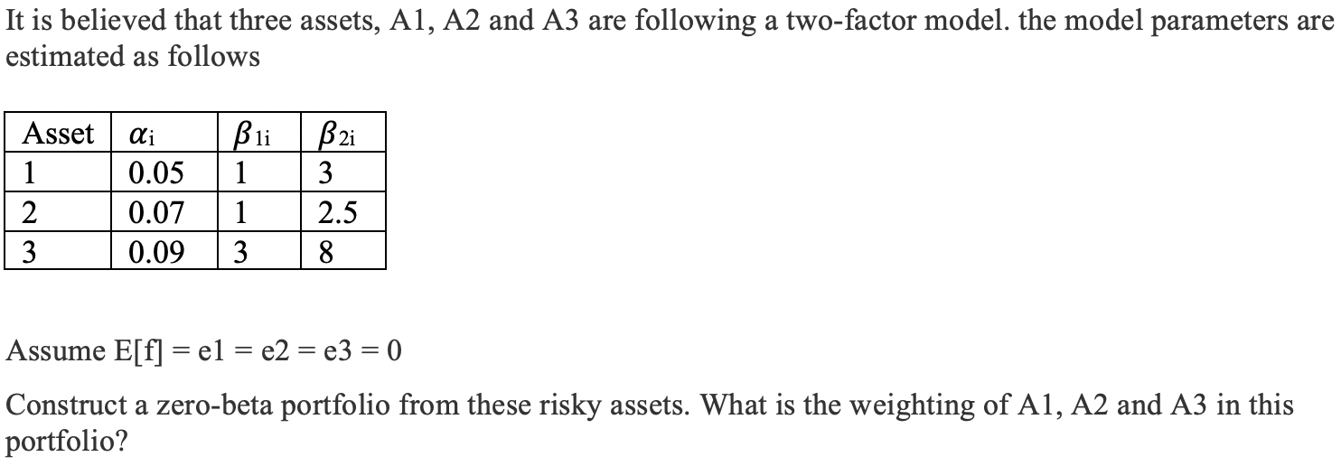 Solved It is believed that three assets, A1, A2 and A3 are | Chegg.com