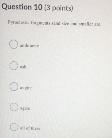 Solved Question 10 (3 points) Pyroclastic fragments sand | Chegg.com