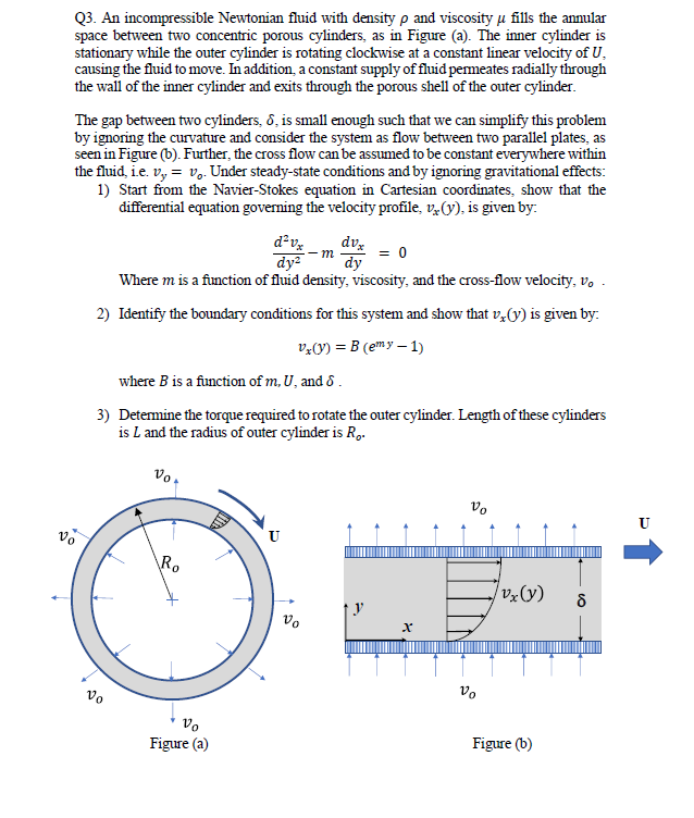 Solved Q3. An incompressible Newtonian fluid with density p | Chegg.com