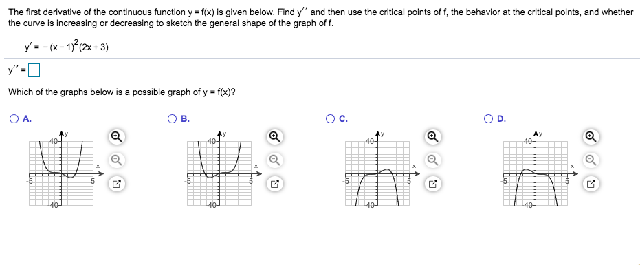 Solved The first derivative of the continuous function y = | Chegg.com