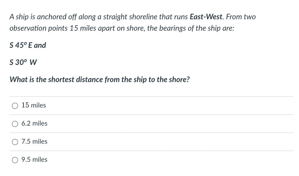 Solved A ship is anchored off along a straight shoreline | Chegg.com