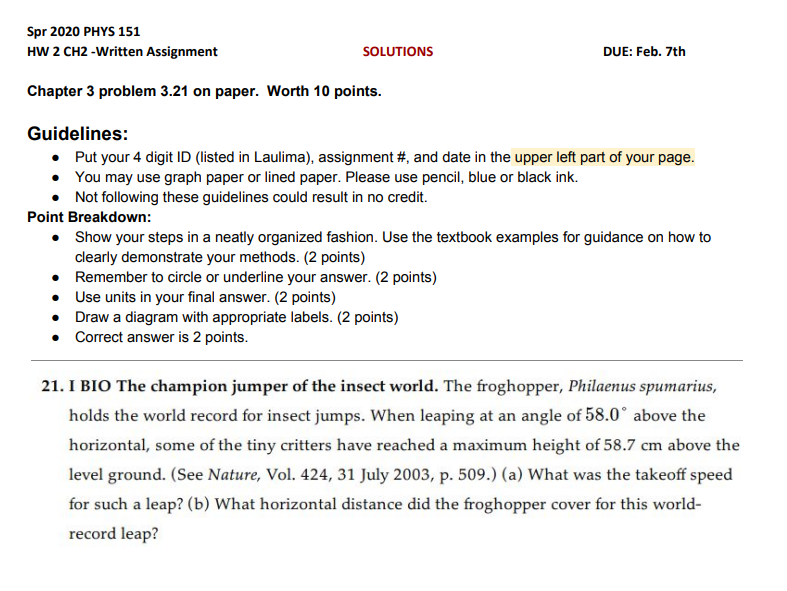 Solved Spr 2020 PHYS 151 HW 2 CH2 -Written Assignment | Chegg.com