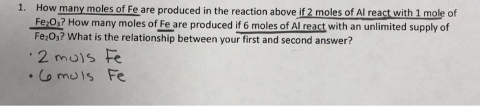 Solved How many moles of Fe are produced in the reaction | Chegg.com