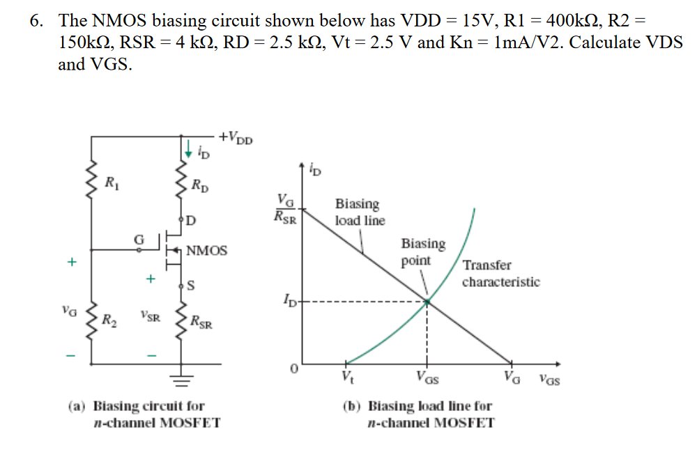 Solved 6. The NMOS biasing circuit shown below has VDD = | Chegg.com