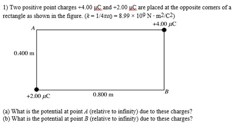 Solved 1) Two positive point charges +4.00uC and +2.00uC are | Chegg.com