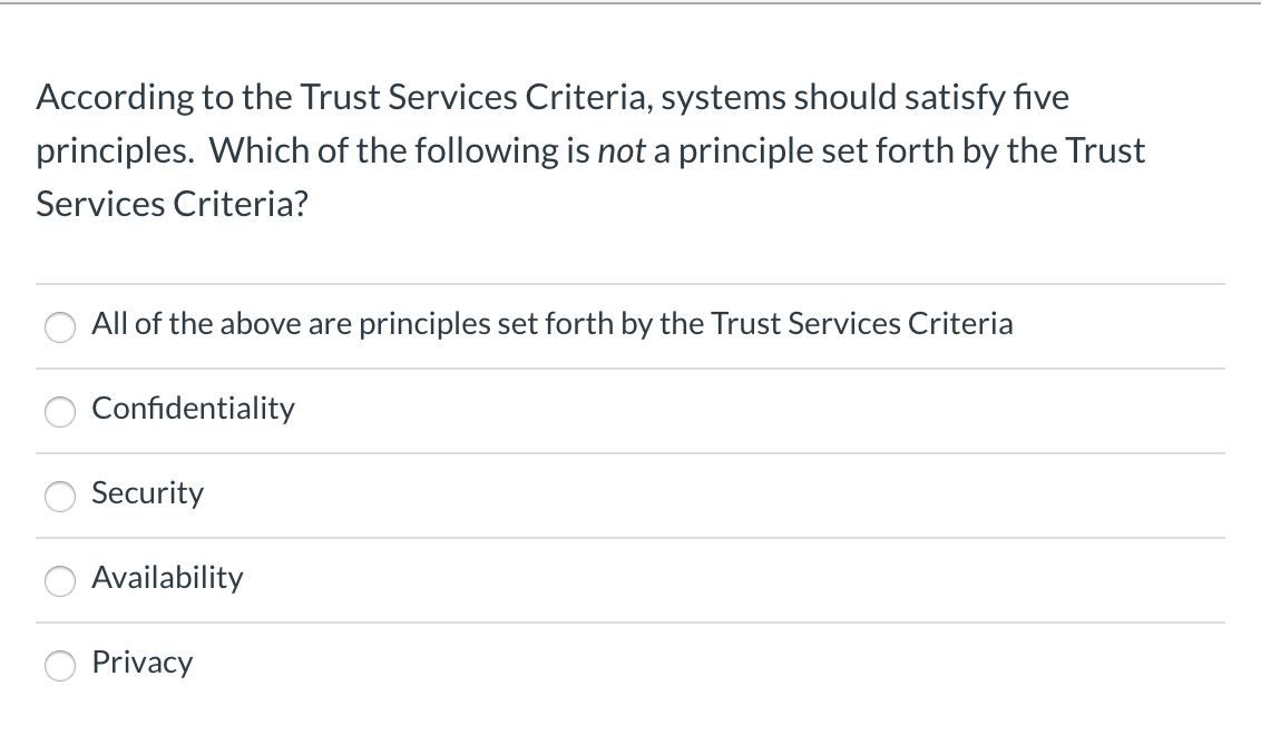 Solved According to the Trust Services Criteria, systems | Chegg.com