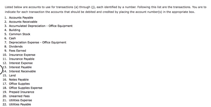 Solved Listed below are accounts to use for transactions (a) | Chegg.com Solved Listed below are accounts to use for transactions (a) | Chegg.com