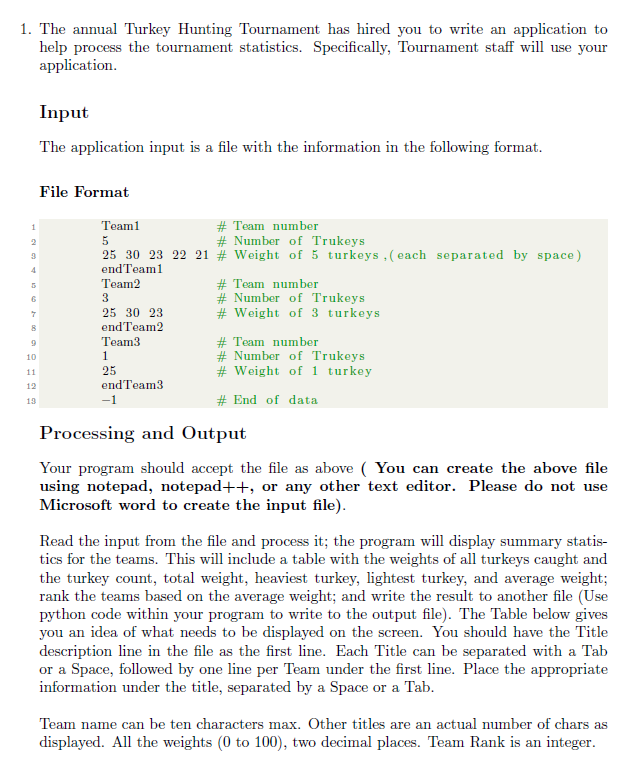 Solved Please show input file to match table listed above | Chegg.com
