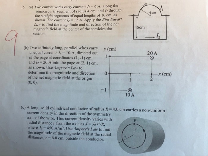 Solved 5. (a) Two current wires carry currents 11-6 A, along | Chegg.com