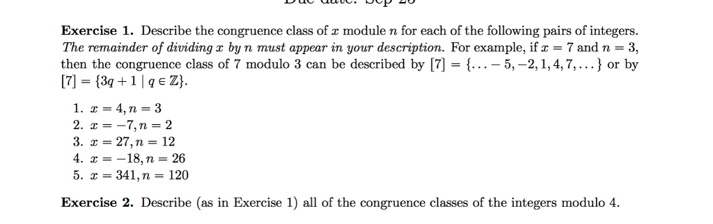 Solved Exercise 1. Describe the congruence class of r module | Chegg.com