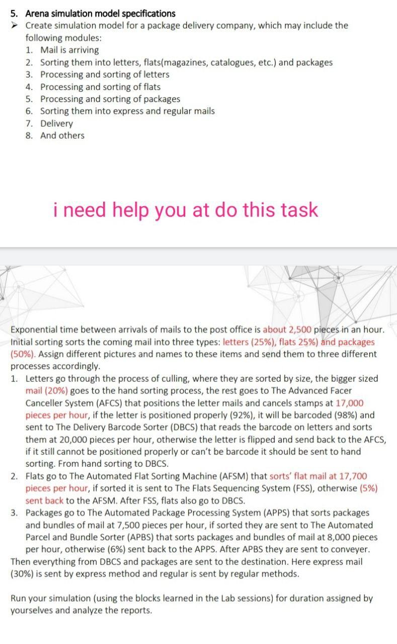 5. Arena simulation model specifications Create | Chegg.com