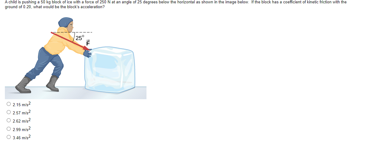 Solved A child is pushing a 50 kg block of ice with a force | Chegg.com