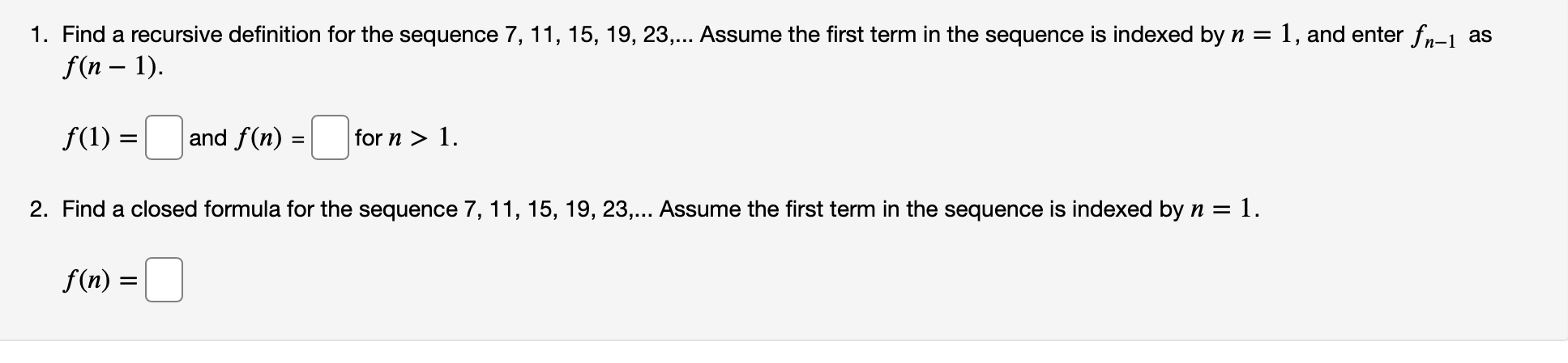 Solved 1. Find a recursive definition for the sequence | Chegg.com