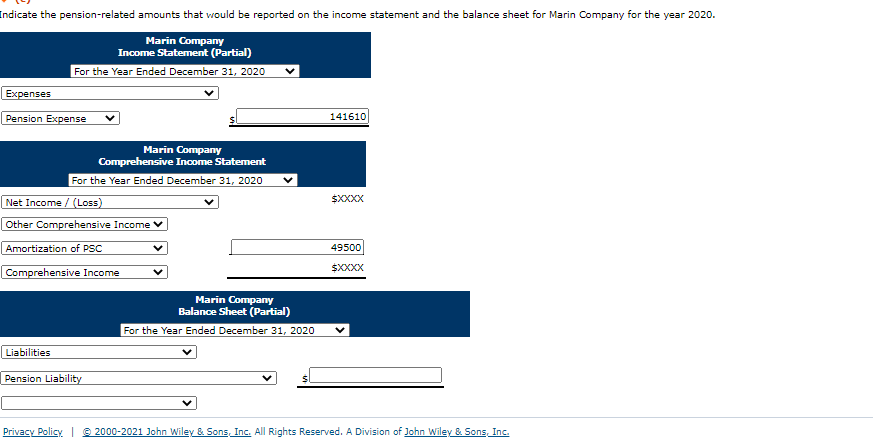 Solved Exercise 20-11 (Part Level Submission) Marin Company | Chegg.com
