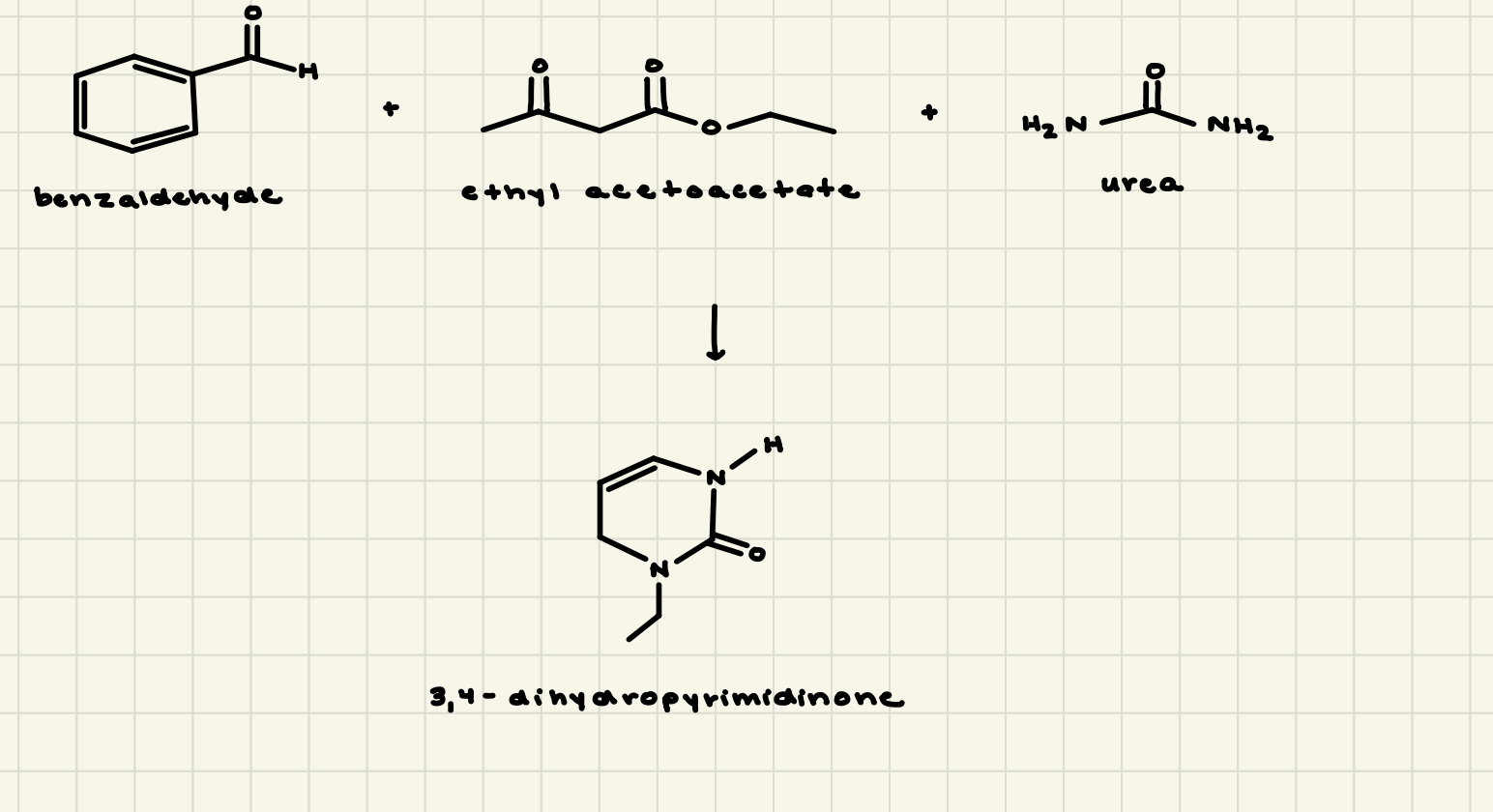 Solved + +H2 NNH2 II benzaldenyde ethyl acetoacetate urea | Chegg.com