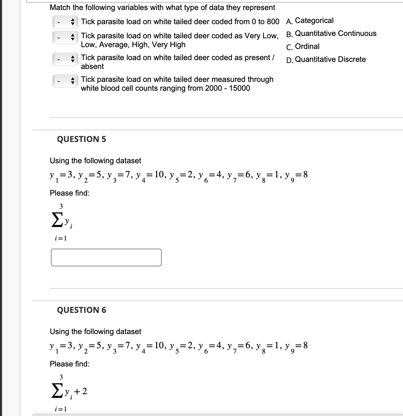 Solved Match the following variables with what type of data | Chegg.com