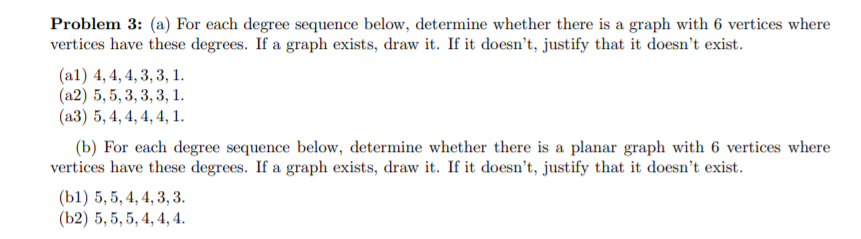 Solved Problem 3: (a) For each degree sequence below, | Chegg.com