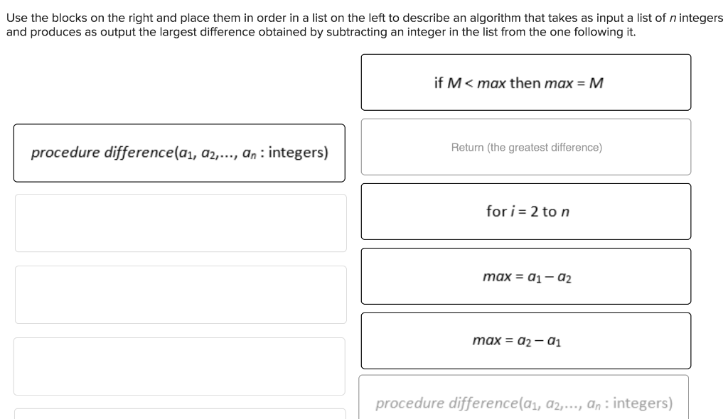 Solved Use the blocks on the right and place them in order | Chegg.com