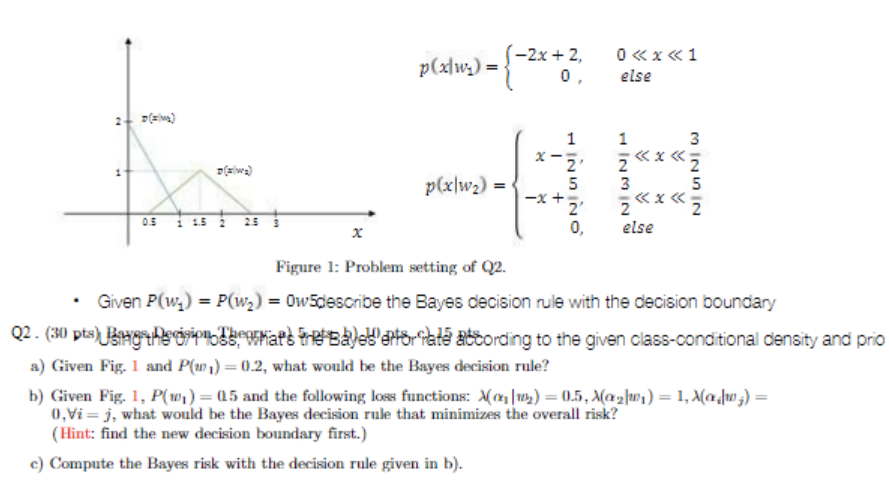 Solved p(x∣w1)={−2x+2,0,0≪x≪1 else | Chegg.com
