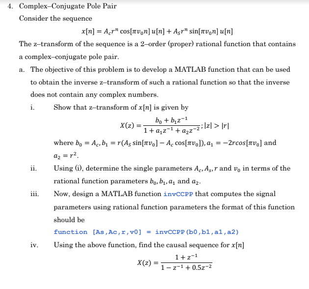 4. Complex-Conjugate Pole Pair Consider the sequence | Chegg.com