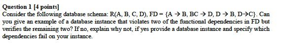 Solved Question 1 [4 points) Consider the following database | Chegg.com