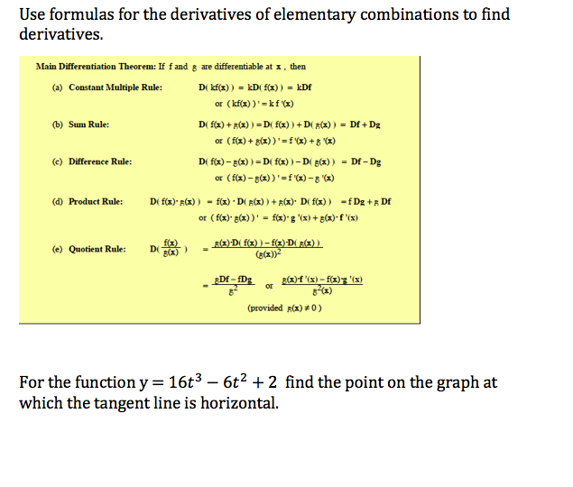 Solved Use formulas for the derivatives of elementary | Chegg.com