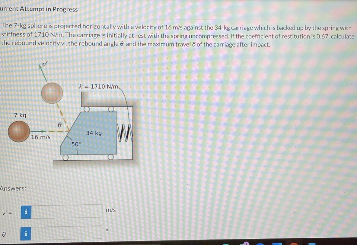 Solved The 7-kg sphere is projected horizontally with a | Chegg.com