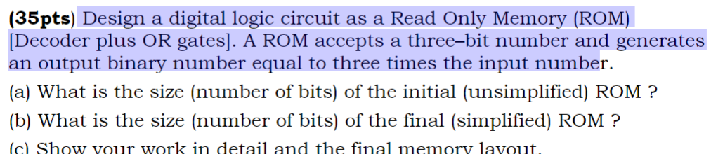 (35pts) Design a digital logic circuit as a Read Only | Chegg.com
