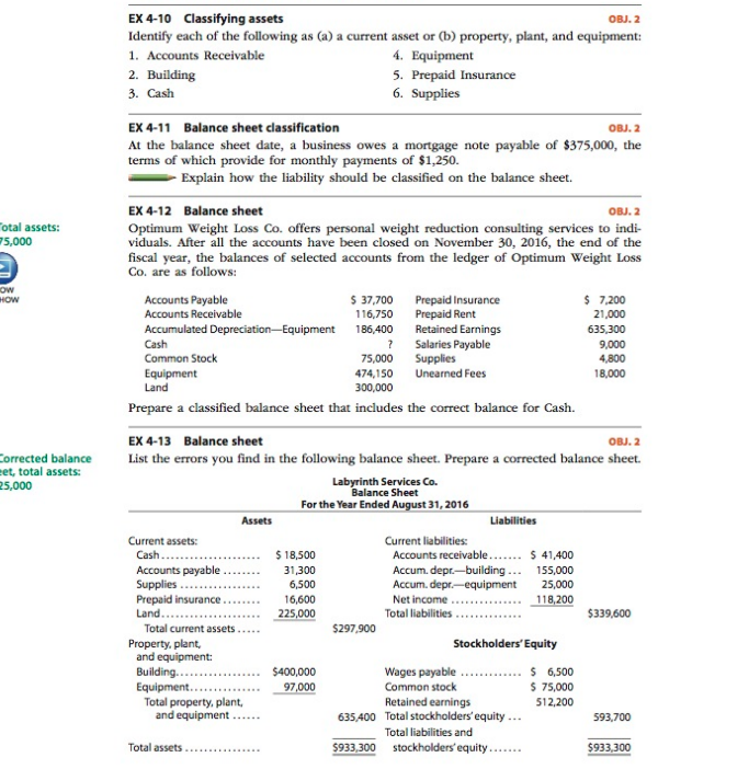 Solved EX 4-10 Classifying assets Identify each of the | Chegg.com