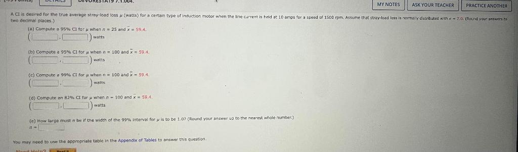 Solved two decimal places.) (a) Campute a95% C 9 for μ when | Chegg.com