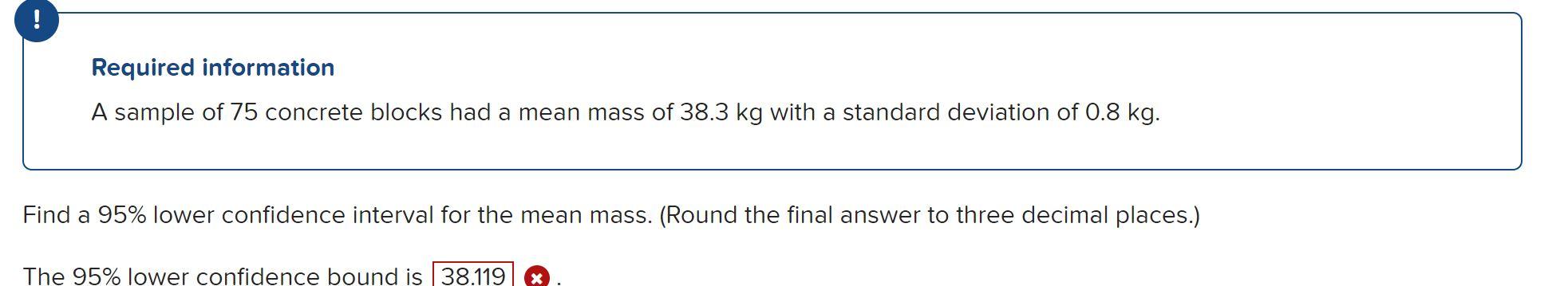 Solved ! Required information A sample of 75 concrete blocks | Chegg.com