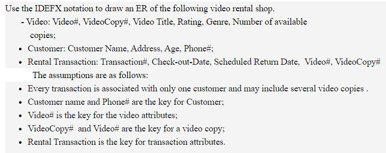 Solved Use the IDEFX notation to draw an ER of the following | Chegg.com