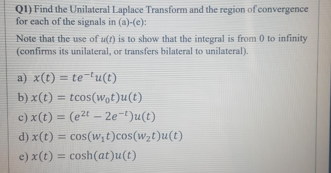 Solved Q1) Find the Unilateral Laplace Transform and the | Chegg.com