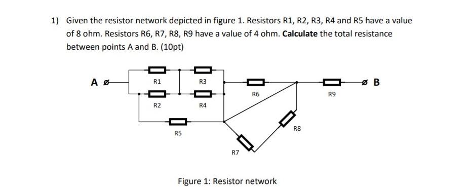 Solved 1) Given the resistor network depicted in figure 1. | Chegg.com